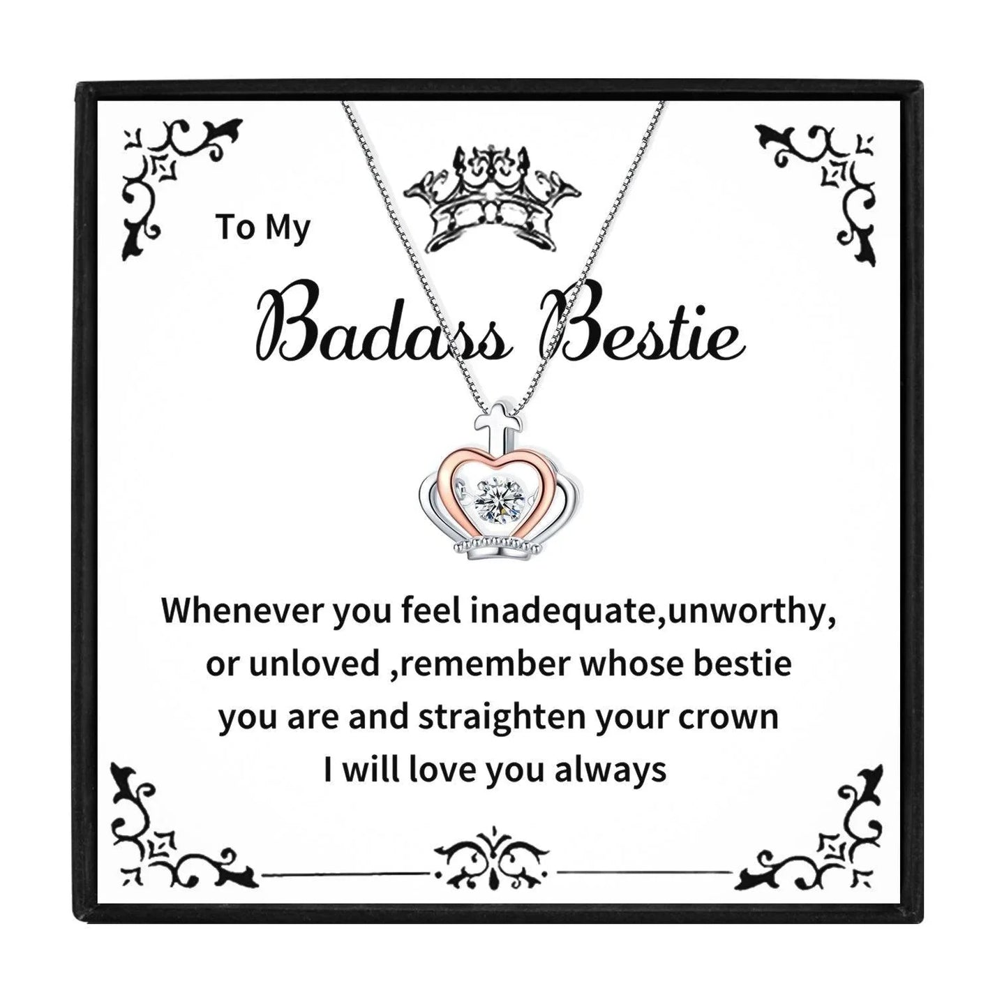 Badass Bestie Necklace Queen Pendant Necklaces - Custom Friendship ...